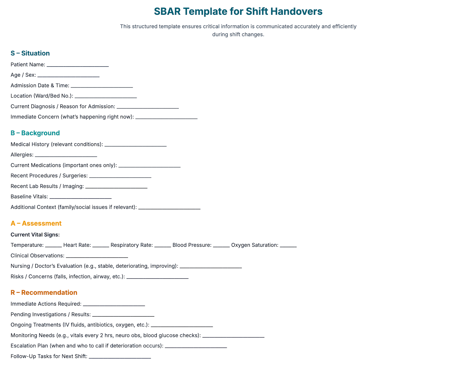 Reduce Handover Errors with Structured SBAR: How-To + Template - HosTalky